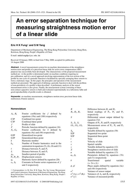 Pdf An Error Separation Technique For Measuring Straightness Motion