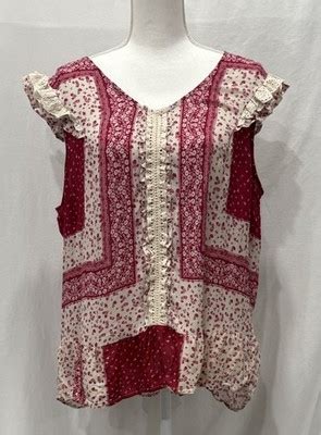 Democracy Womens Boho Eyelet Lace Floral Top Blouse Red Size Large Ebay