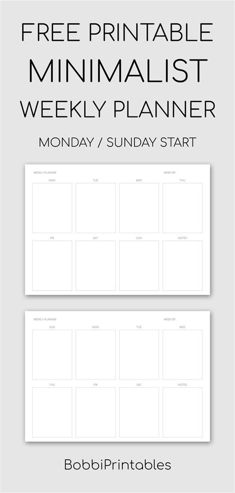 Printable Minimalist Weekly Planner Weekly Planner Free Planner