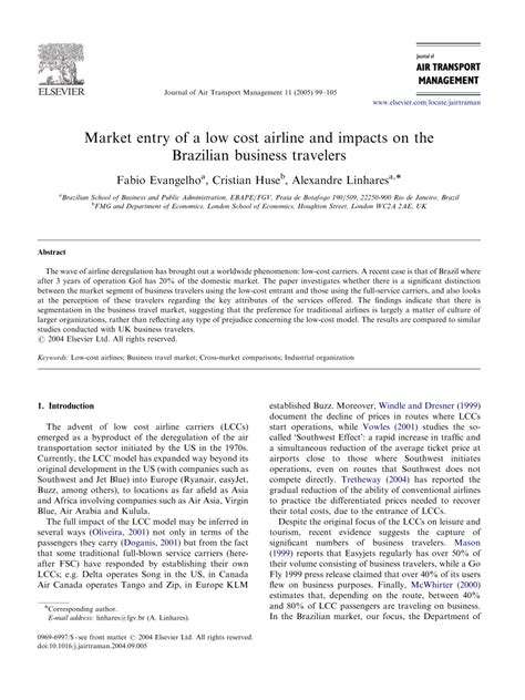 Pdf Market Entry Of A Low Cost Airline And Impacts On The Brazilian