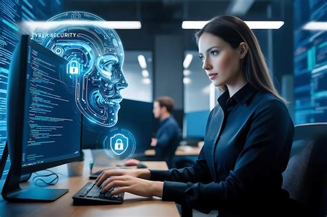 Ai Cybersecurity Concept Female It Specialist Analyzing Digital Threats Premium Ai Generated Image