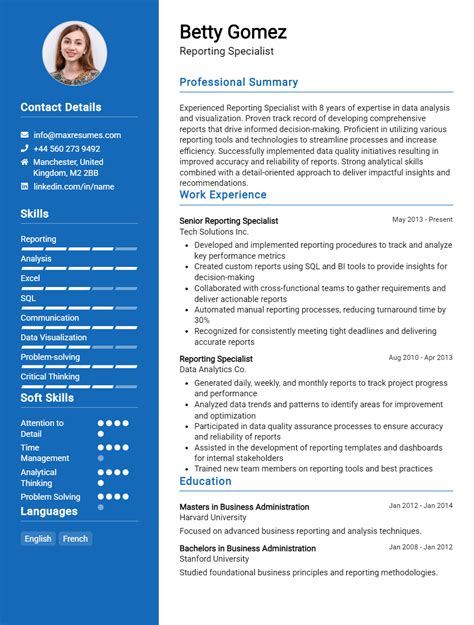 7 Best Reporting Specialist Resume Examples For 2026