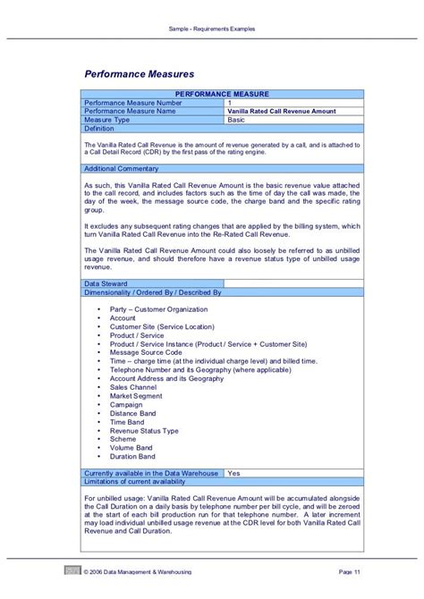 Data Warehouse Requirements Template