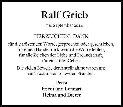 Traueranzeigen Von Ralf Grieb Trauer Anzeigen De