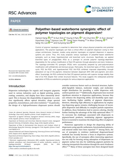 Pdf Polyether Based Waterborne Synergists Effect Of Polymer