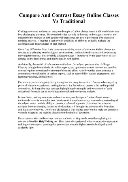 Compare And Contrast Essay Online Classes Vs Traditional Pdf