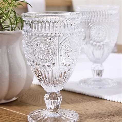 Set Of 10 Vintage Luxury Embossed Glass Wine Goblets Wedding Decor