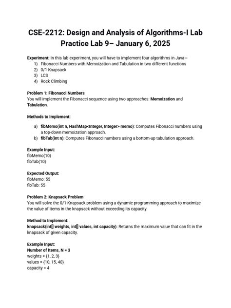 Lab 9 Fibonacci Knapsack Lcs Rock Climbing Pdf