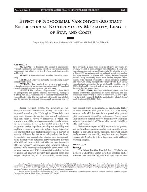 Pdf Effect Of Nosocomial Vancomycin‐resistant Enterococcal Bacteremia On Mortality Length Of