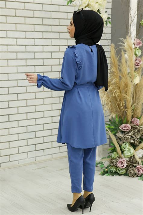 Indigo Color Tunic And Pant Suit