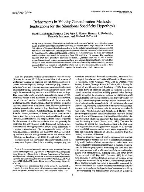 Pdf Refinements In Validity Generalization Methods Implications For