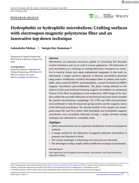 Pdf Hydrophobic Or Hydrophilic Microhelices Crafting Surfaces With