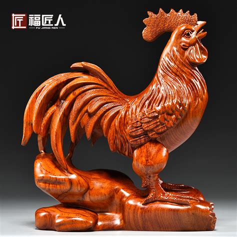 花梨木雕鸡摆件三合十二生肖木鸡家居客厅办公室装饰开业乔迁送礼虎窝淘