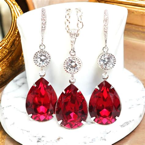 Red Earrings And Necklace Set Bridal Jewelry Bridesmaid T Set