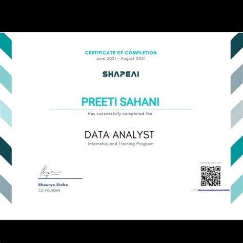 Preeti Sahani On Linkedin Dataanalyst Internship Shapeai Machinelearning Intern Connections