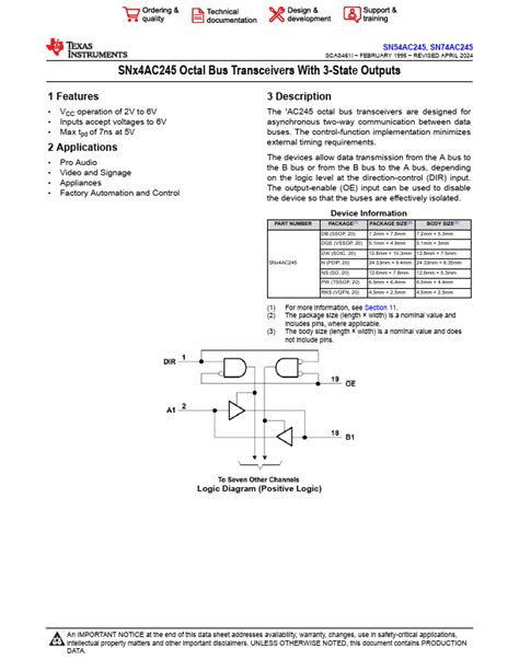 Sn54ac245 Datasheet Pdf Octal Bus Transceivers Download Texas