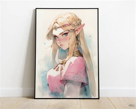 Wall Art Poster Princess Zelda Watercolor Art Print Anime Etsy