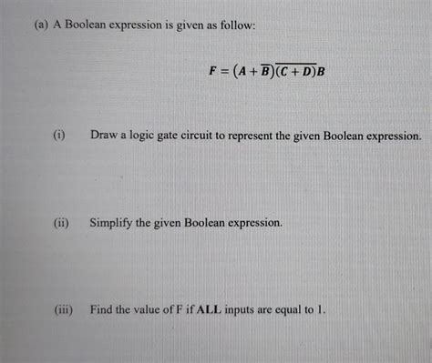 Solved A A Boolean Expression Is Given As Follow F A Chegg