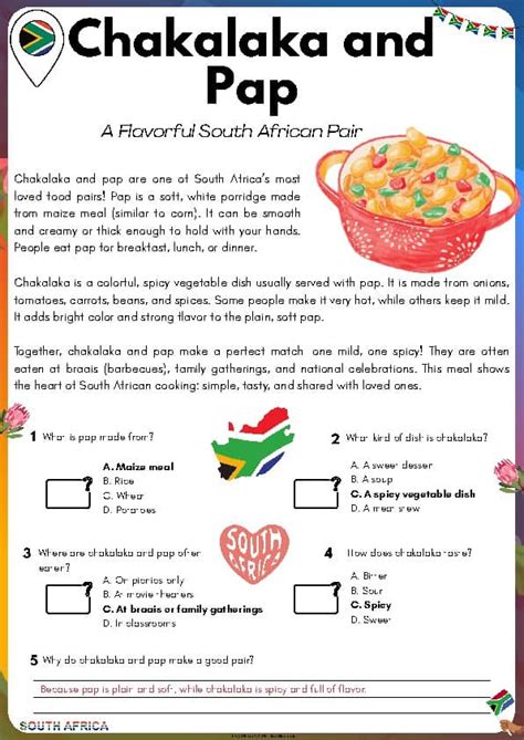 Chakalaka And Pap South African Cuisine Reading Comprehension Grades 2 3