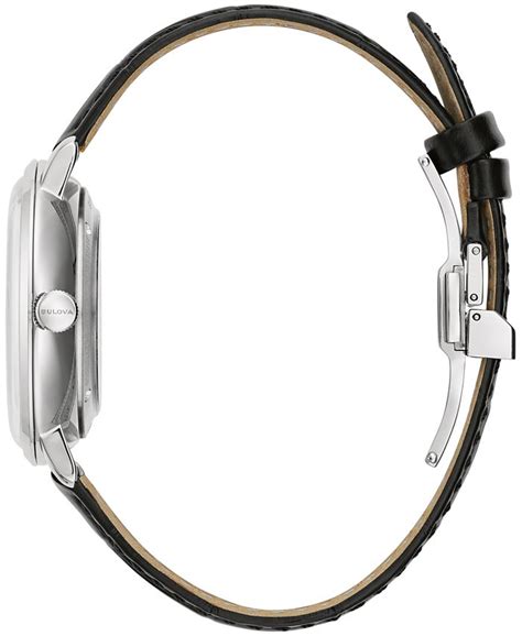 Bulova Mens Classic Frank Sinatra Rat Pack Automatic Black Leather Strap Watch 40mm Macys