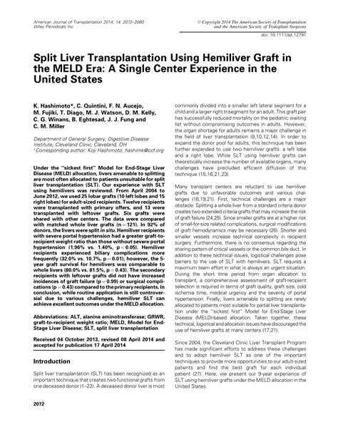Pdf Split Liver Transplantation Using Hemiliver Graft In The Meld Era