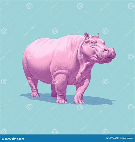 Minimalist Screenprint Illustration Of A Full Body Hippopotamus Stock