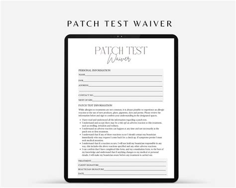 Editable Patch Test Waiver Form Canva Template For Skin Sensitivity