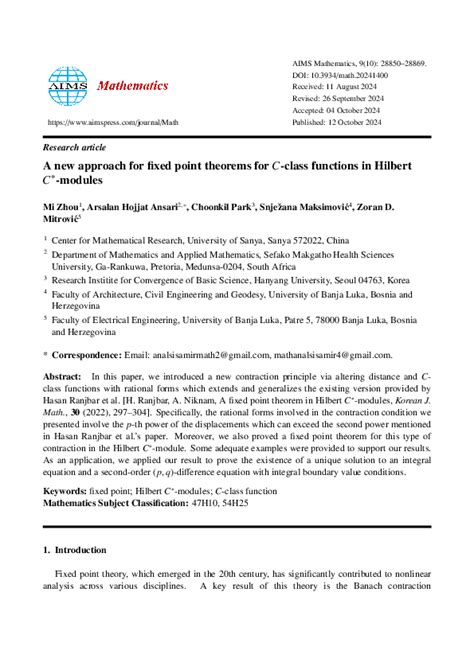 Pdf A New Approach For Fixed Point Theorems For C Class Functions In