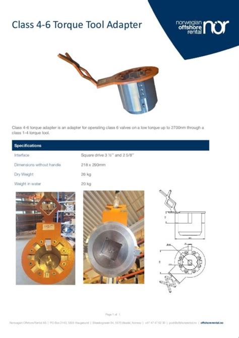 Nor Ds Class 4 6 Torque Tool Adapter 012023 Norwegian Offshore Rental