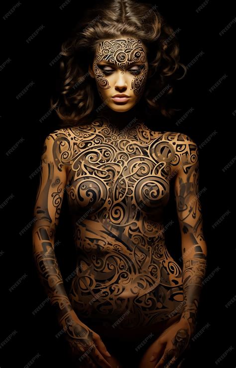 Premium Photo Hot Model Girl In Full Body Tattoo Naked Hot Body Full