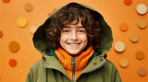 Premium Ai Image A Boy Wearing An Orange Jacket And A Green Hoodie