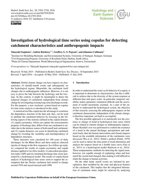 Pdf Investigation Of Hydrological Time Series Using Copulas For