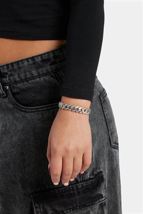 Womens 12mm Baguette Prong Cuban Bracelet Womens Bracelets Shop