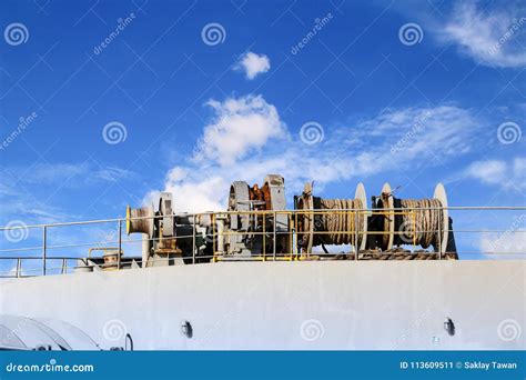 Mooring Winch On Deck Of Ship Stock Image Image Of Chain Winch
