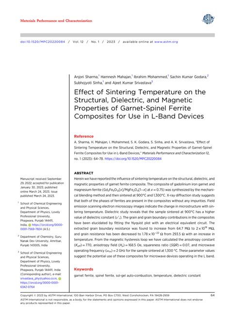 Pdf Effect Of Sintering Temperature On The Structural Dielectric And Magnetic Properties Of