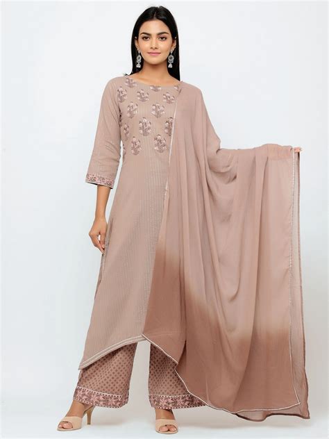 Buy Tara C Tara Women Taupe And Pink Block Print Asymmetric Kurta Set