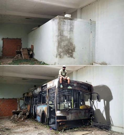 This Mind Blowing Graffiti That Turned A Wall Into A Dilapidated Bus