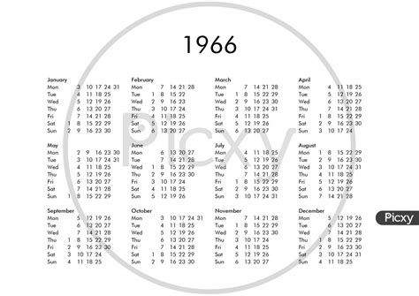Image Of Calendar Of Year 1966 Qt744958 Picxy