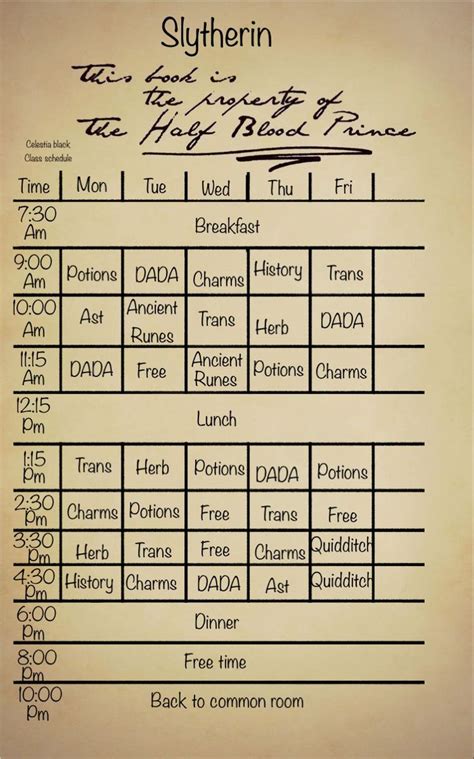 Hogwarts Class Schedule