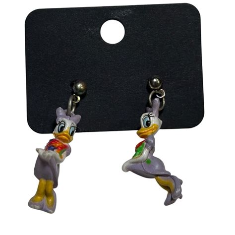 Vintage Jewelry Disney Daisy Duck Purple Dress Vtg Dangle Earrings