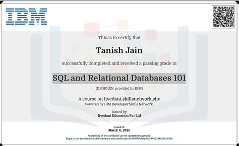 Sql Databases Ibm Certification Learning Datamanagement Tanish