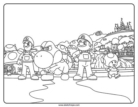 Luigi Yoshi Mario And Toad Coloring Page Tsmgm Sketch Repo