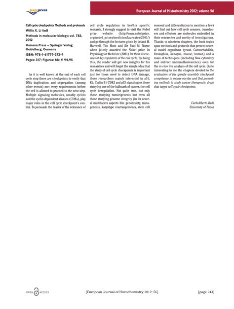Pdf Cell Cycle Checkpoints Methods And Protocols