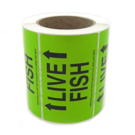 Green Live Fish Shipping Label Stickers With Arrows