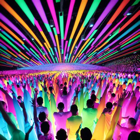 A Large Group Of People In Neon Clothes Dance In A Room Seaart Ai