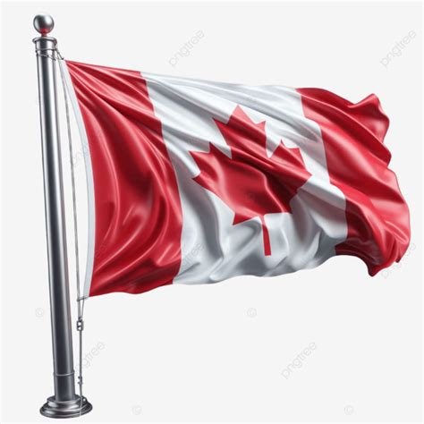 Waving Flag Of Canada On Flagpole Isolated White Background Waving