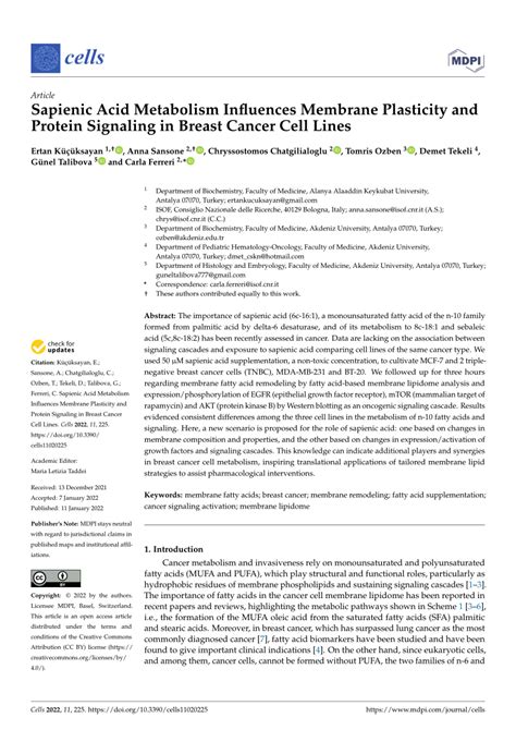 Pdf Sapienic Acid Metabolism Influences Membrane Plasticity And Protein Signaling In Breast