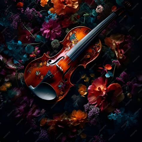 Premium Photo Violin And Flowers On A Dark Background With Vignette