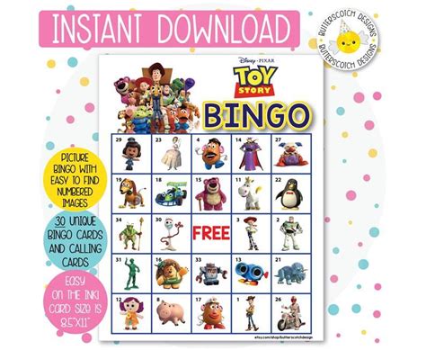 30 Toy Story Printable Bingo Cards 30 Different Cards Instant