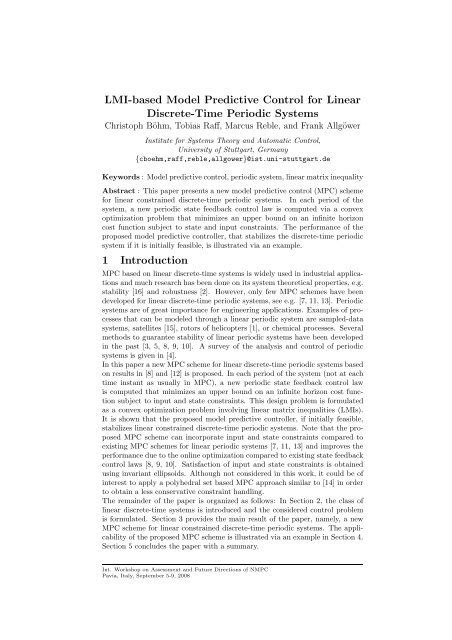 lmi based model predictive control for linear uni stuttgart